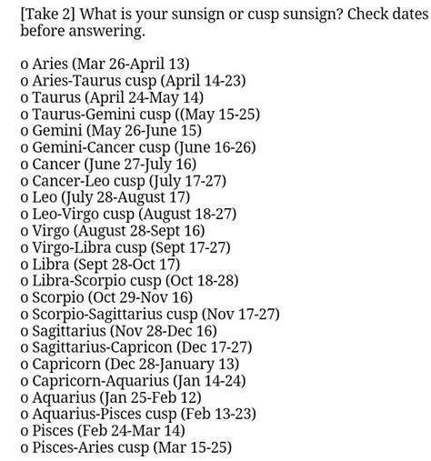 Zodiac Cusp Dates