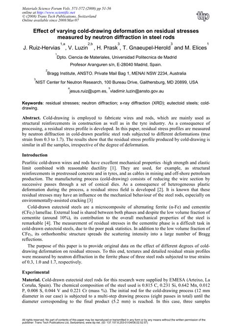 Pdf Effect Of Varying Cold Drawing Deformation On Residual Stresses