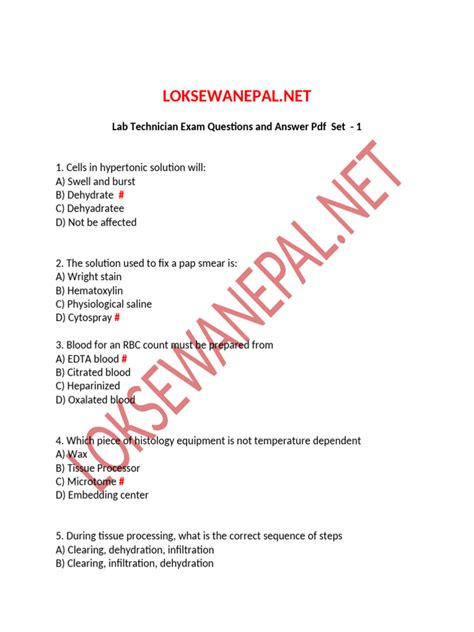 Lab Technician Exam Questions And Answer Pdf Set 1 Pdf Medical Specialties Clinical Medicine