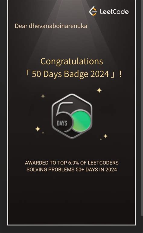 devanaboina renuka venkata padma on linkedin leetcode 50daysbadge