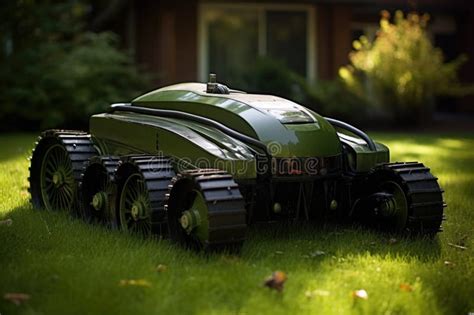 Robotic Lawn Mower Grass In A Backyard Stock Illustration Illustration Of Lawn Environment