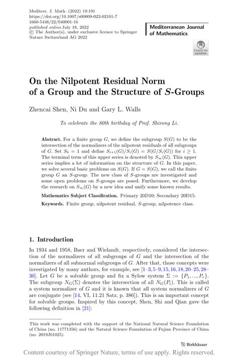on the nilpotent residual norm of a group and the structure of s groups