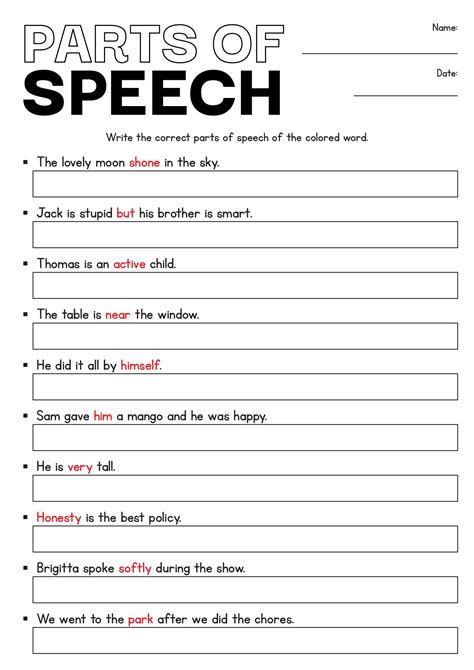 identify parts of speech worksheet parts of speech worksheets parts