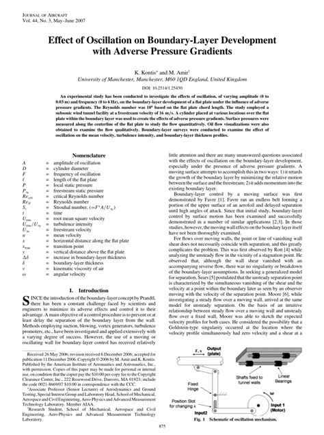 Pdf Effect Of Oscillation On Boundary Layer Development With Adverse Pressure Gradients