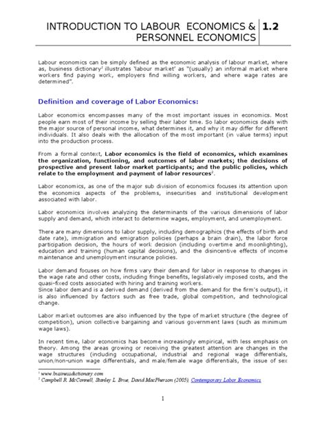 12 Introduction To Labour Economics And Personnel Economics Labour Economics