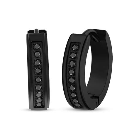 Mens Black Diamond Huggie Hoop Earrings 1 8 Ct Tw Black Ion Plated