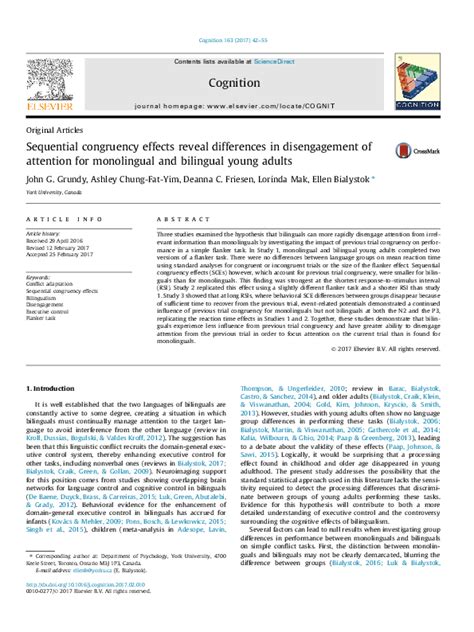 Pdf Sequential Congruency Effects Reveal Differences In Disengagement Of Attention For