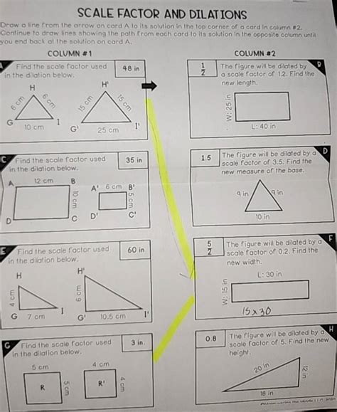 Scale Factor And Dilations Draw A Line From The Arrow On Card A To Its So