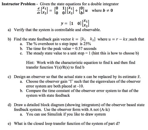 Solved Instructor Problem Given The State Equations For A Chegg