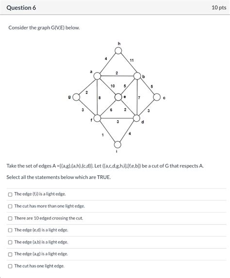 Solved Question 6 10 Pts Consider The Graph G V E Below 4