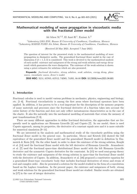 Pdf Mathematical Modeling Of Wave Propagation In Viscoelastic Media