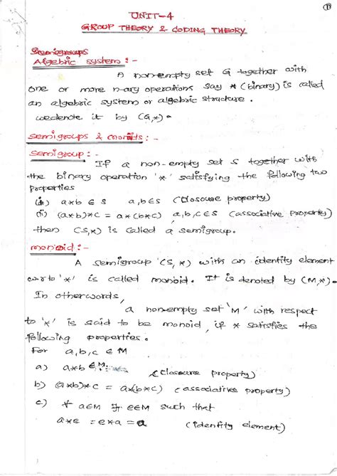 Unit 4 Group Theory 1 Group Theory Coding Theory Semigroups Algebric