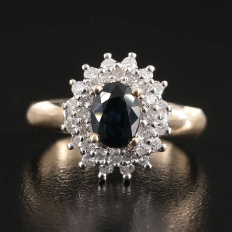 14k Sapphire And Diamond Halo Ring Ebth