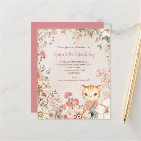 Lámina Invitación De Chica De Cumpleaños 1 A La Floral De Zazzlees