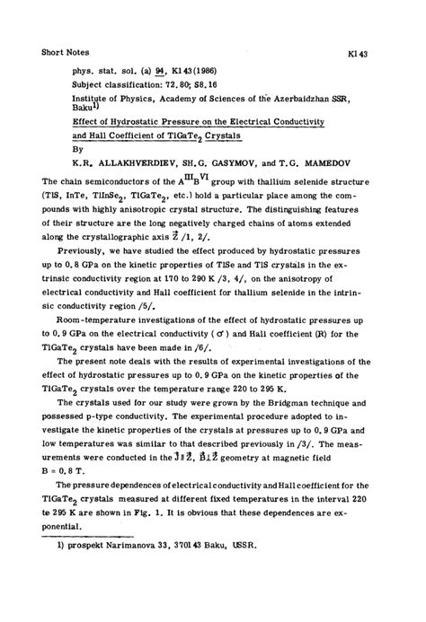 Pdf Effect Of Hydrostatic Pressure On The Electrical Conductivity And