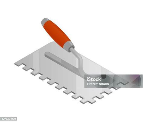 흰색 배경에 고립 된 등색 석고 흙 다채로운 노치 흙 벡터 아이콘 빨간 플라스틱 손잡이가 있는 4면 치장 벽토 흙 건설 도구 플랫 스타일 벡터 일러스트레이션 3d 벡터에