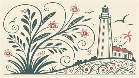 Lighthouse On Cliff Scene Coastal Scenery Nautical Beacon Maritime Landscape Guide Vector