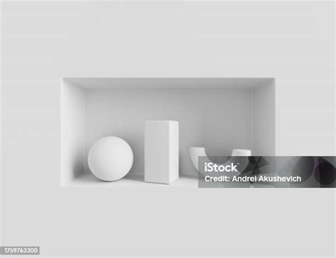 틈새와 기하학적 모양으로 흰색 벽을 3d 렌더링합니다 구형 직사각형 갤러리 또는 스튜디오 룸의 절반 토러스 건축 및 실내 장식