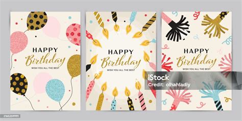 생일 축하 인사말 카드와 반짝이 요소가 있는 초대장 템플릿 트렌디 한 벡터 일러스트 레이 션 생일에 대한 스톡 벡터 아트 및