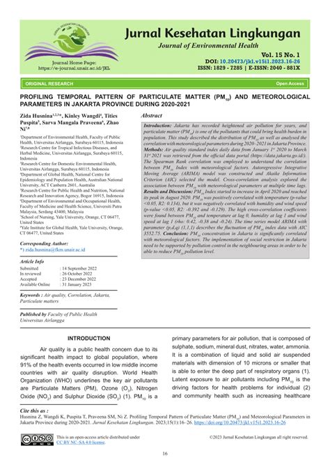 Pdf Profiling Temporal Pattern Of Particulate Matter Pm10 And