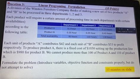 Solved Question 3 Linear Programing Formulation 15 Points