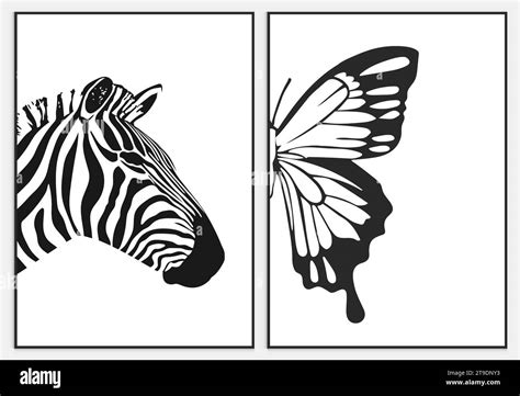 Zebra Illustration Zebra Vector Butterflyk İllustration Poster Stock