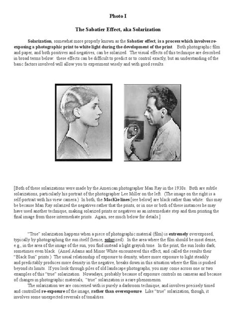 Photo I The Sabatier Effect Aka Solarization Pdf Exposure