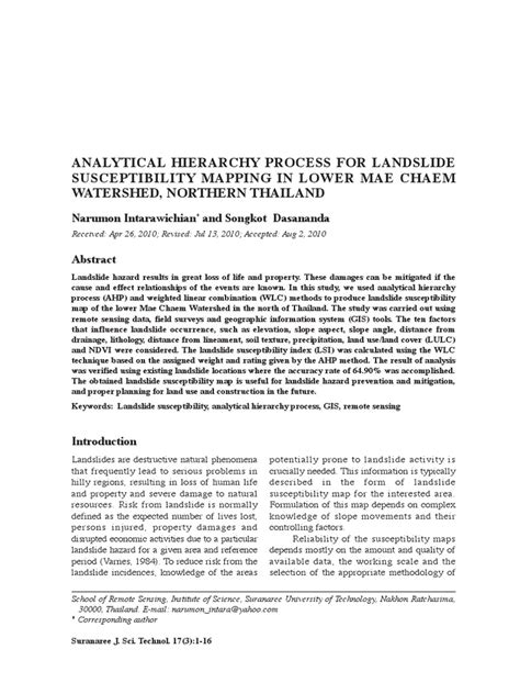 Analytical Hierarchy Process For Landslide Pdf Landslide