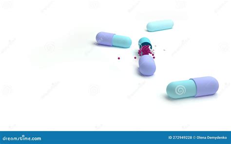 Set Of Medical Pill Capsule With Colorful Spherical Drug Particles Inside 3d Illustration Stock