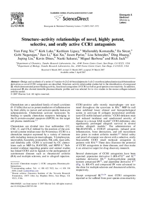 Pdf Structure Activity Relationships Of Novel Highly Potent