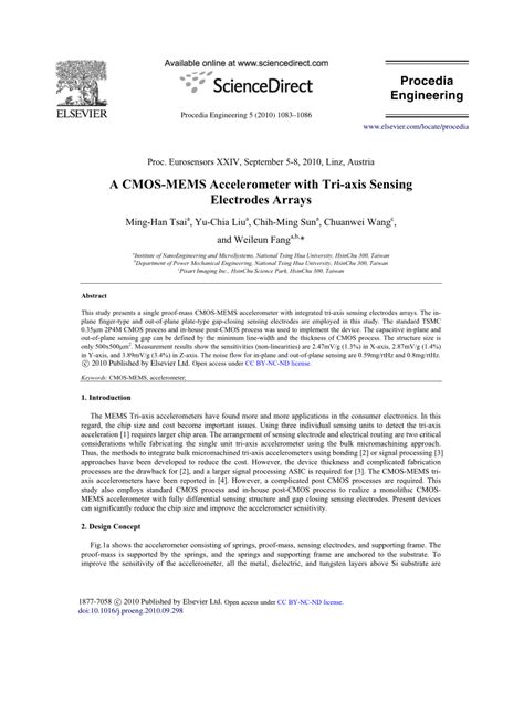 Pdf A Cmos Mems Accelerometer With Tri Axis Sensing Electrodes Arrays