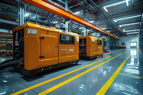 Industrial Generator Room Equipped With Modern Backup Diesel Generators