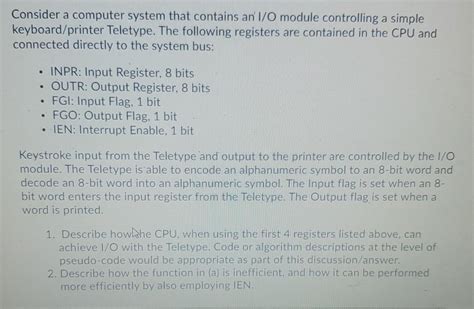 Solved Consider A Computer System That Contains An Io
