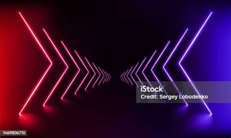 받침대 도로 또는 파란색과 분홍색 배경에 네온 발광 광선이 있는 플랫폼 경치 좋은 조명이있는 무대 추상 네온 배경 네온 마법 조명 화살표 라인입니다 모션 샤인 벡터 그림 0