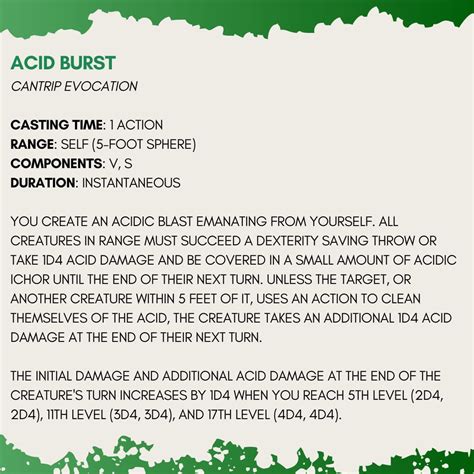 Acid Burst Cantrip Evocation A Caustic Burn To Anyone That Gets Too Close R Unearthedarcana