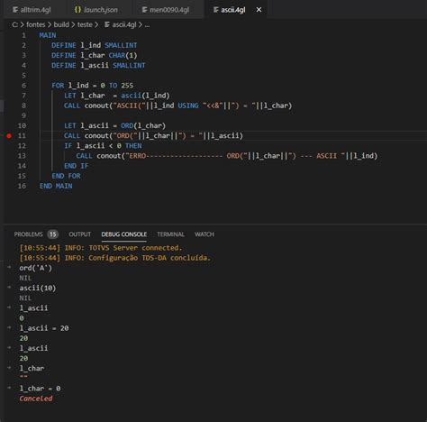 DEBUG GL não aceita expressões na view DEBUG CONSOLE e derruba AppServer linux em uma