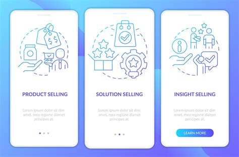 Selling Techniques Blue Gradient Onboarding Mobile App Screen Sales Methods Walkthrough 3 Steps
