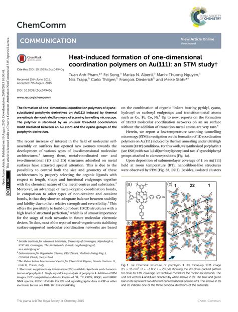 Pdf Heat Induced Formation Of One Dimensional Coordination Polymers