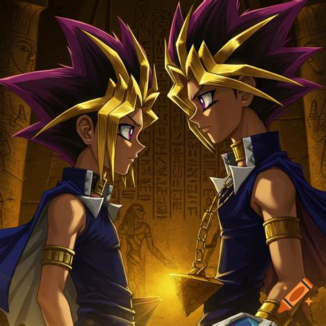 Anime Characters Yugi And Yami From Yu Gi Oh Facing Each Other In An