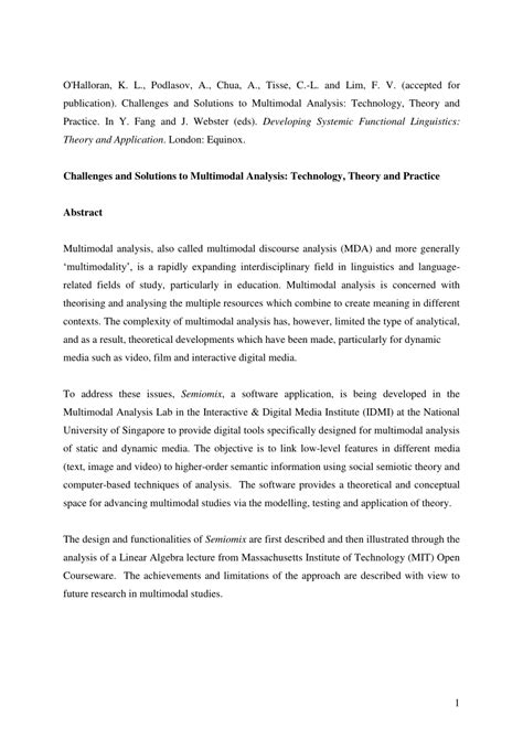 Pdf Challenges And Solutions To Multimodal Analysis Technology