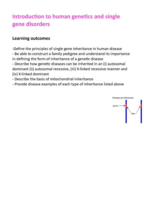 Forms Of Inheritance And Single Gene Disorders Notes Introduction To