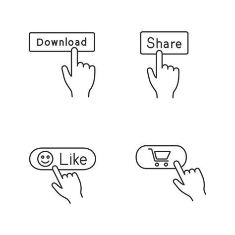 App Buttons Linear Icons Set Click Download Share Like Buy Thin