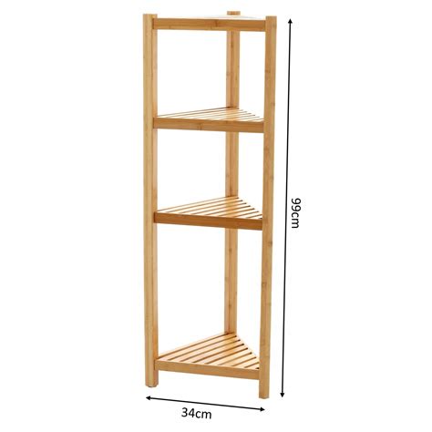 Ъглова етажерка за баня или хол 4 рафта бамбук 34x34x99 см естествено кафява Emag Bg