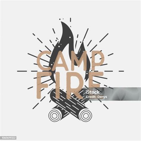 캠프 파이어 엠 블 렘 햇살 광선 포스터 캠프 빈티지 기호 아이콘입니다 인쇄 술입니다 벡터 일러스트 레이 션 캠프 파이어에 대한 스톡 벡터 아트 및 기타 이미지 Istock