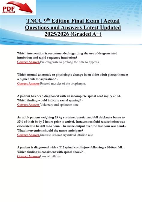 Tncc 9th Edition Final Exam Actual Questions And Answers Latest Updated 2025 2026 Graded A
