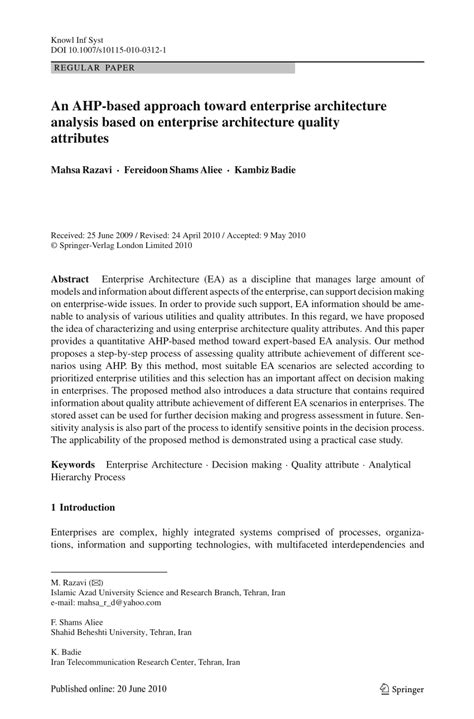 Pdf An Ahp Based Approach Toward Enterprise Architecture Analysis