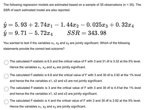 Solved The Following Regression Models Are Estimated Bas