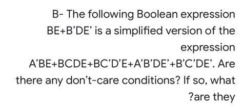solved b the following boolean expression be b de is a