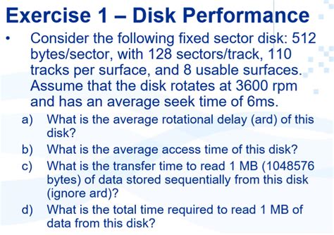 Solved Exercise Disk Performance Consider The Following Chegg