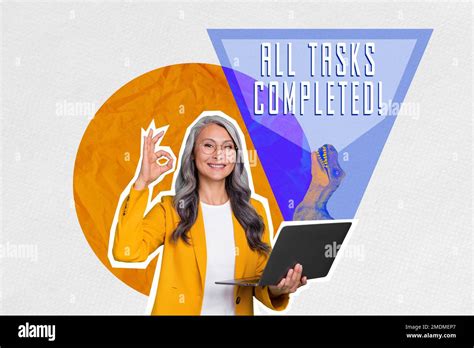 Creative Photo 3d Collage Artwork Poster Picture Of Responsible Lady Boss Done Task Completed